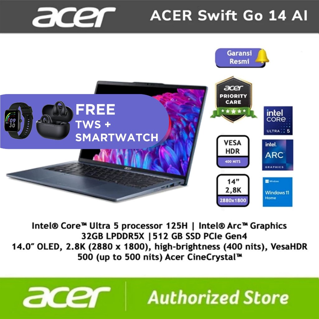 Jual [FREE TWS+SMARTWATCH] ACER Swift Go 14 AI SFG14-73-58BQ Ultra 5 ...