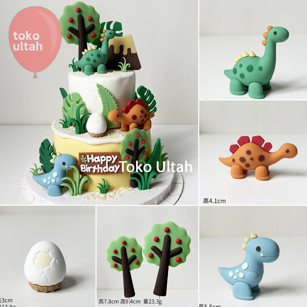 Jual Topper Kue Mainan Dino Karet 3D Beserta Pohon dan Telur untuk ...