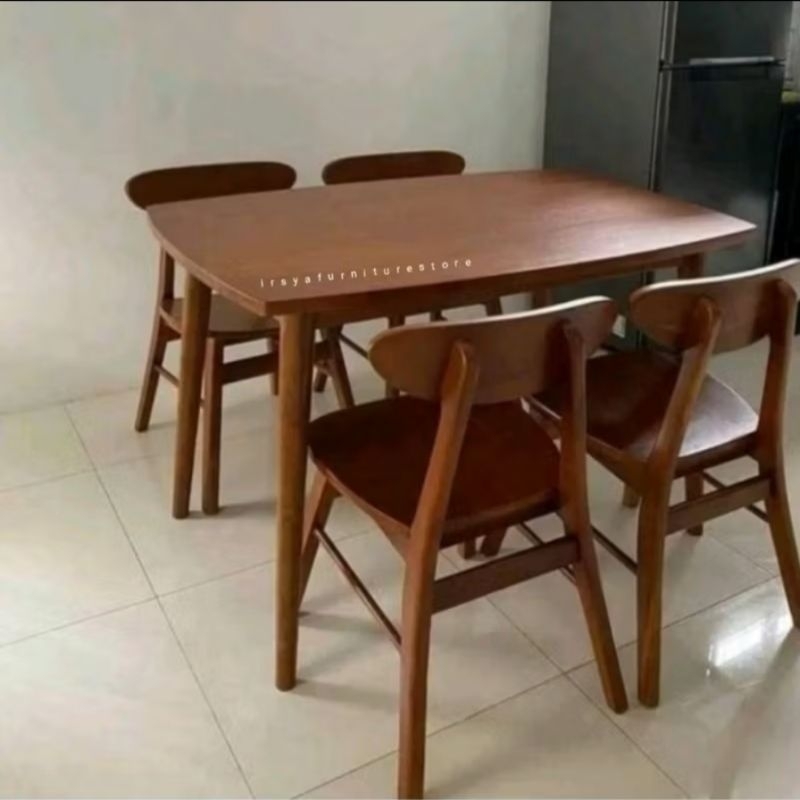 Jual Meja Makan Minimalis Kayu Jati 4 Kursi + Stool | Shopee Indonesia