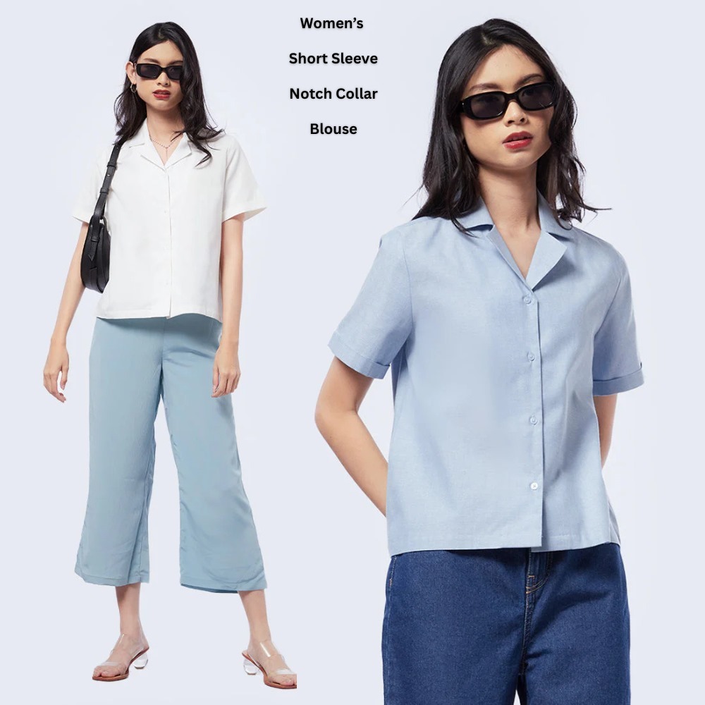 Jual Blouse Wanita Lengan Pendek Cotton Oxford (EXC07 NOTCH BLOUSE ...