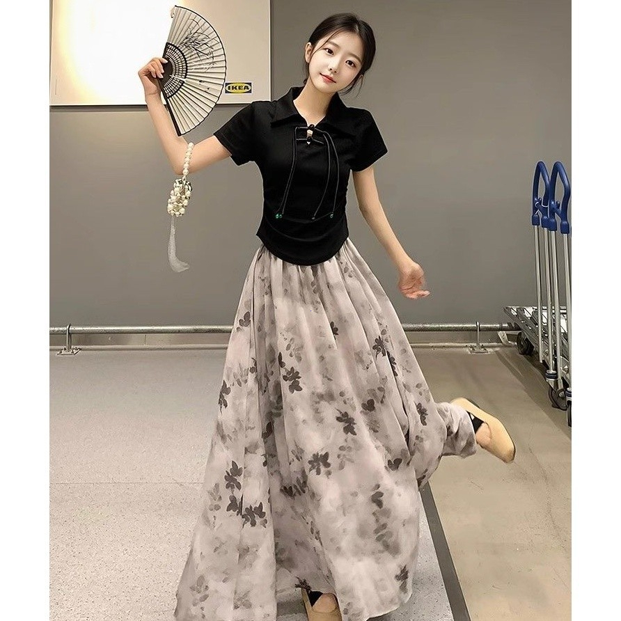 Jual Outfit Cewek Kekinian Model China Look Dress Kombinasi Hitam Abu ...
