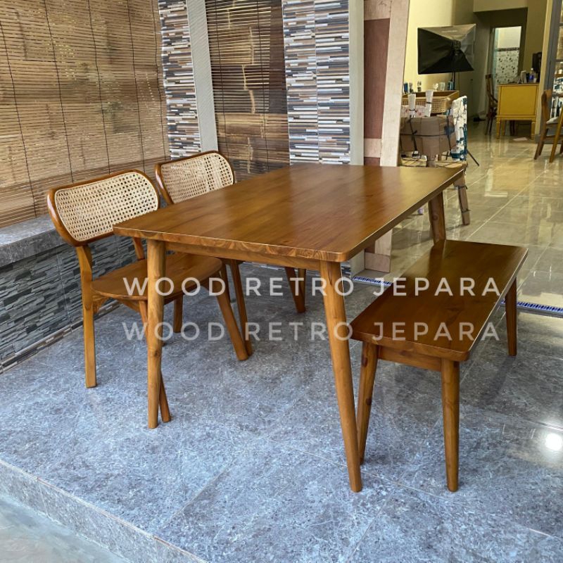 Jual Tebal TOP Meja 3cm !!! Set Meja Makan Kacang Retro Rotan - Kursi Makan Cafe Resto Jati ...