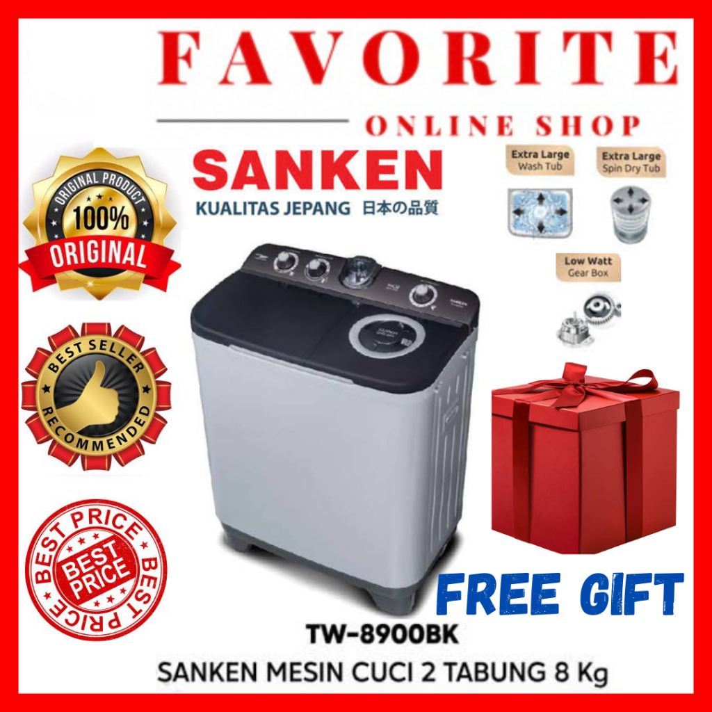 Jual MESIN CUCI SANKEN TW 8900 BK 8KG 2 TABUNG TW8900BK X-TOR ORI ...