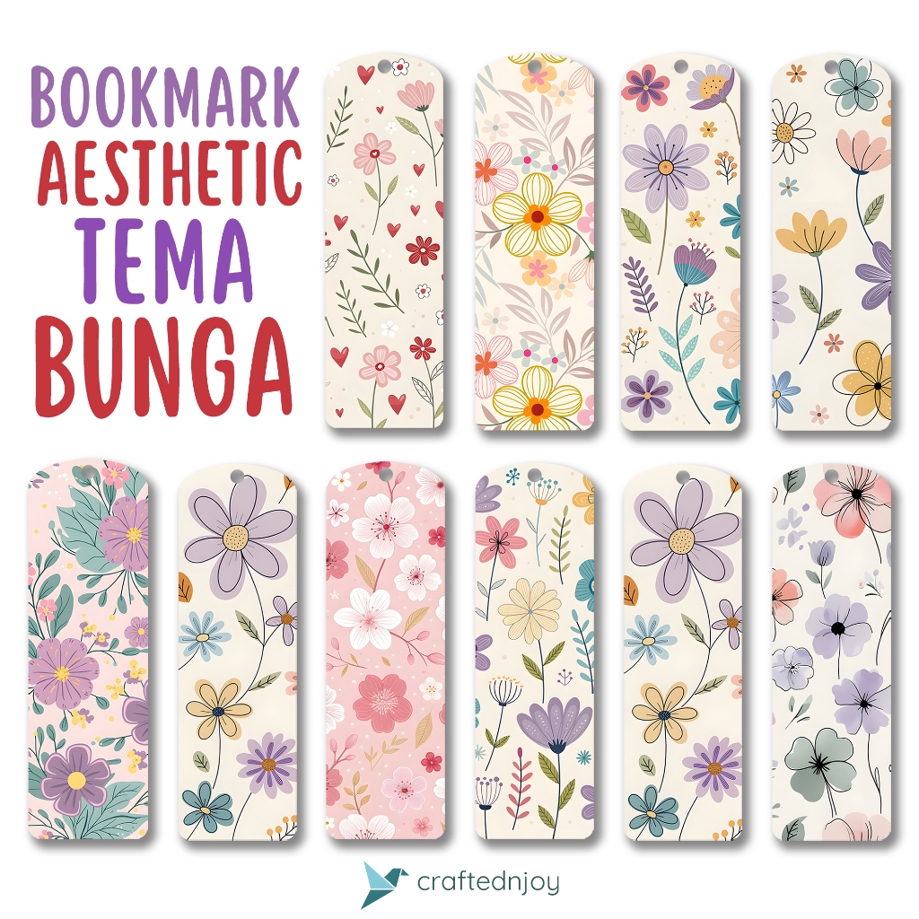 Jual Bookmark Pembatas Buku Aesthetic Tema Bunga, Bahan Art Paper 120 ...