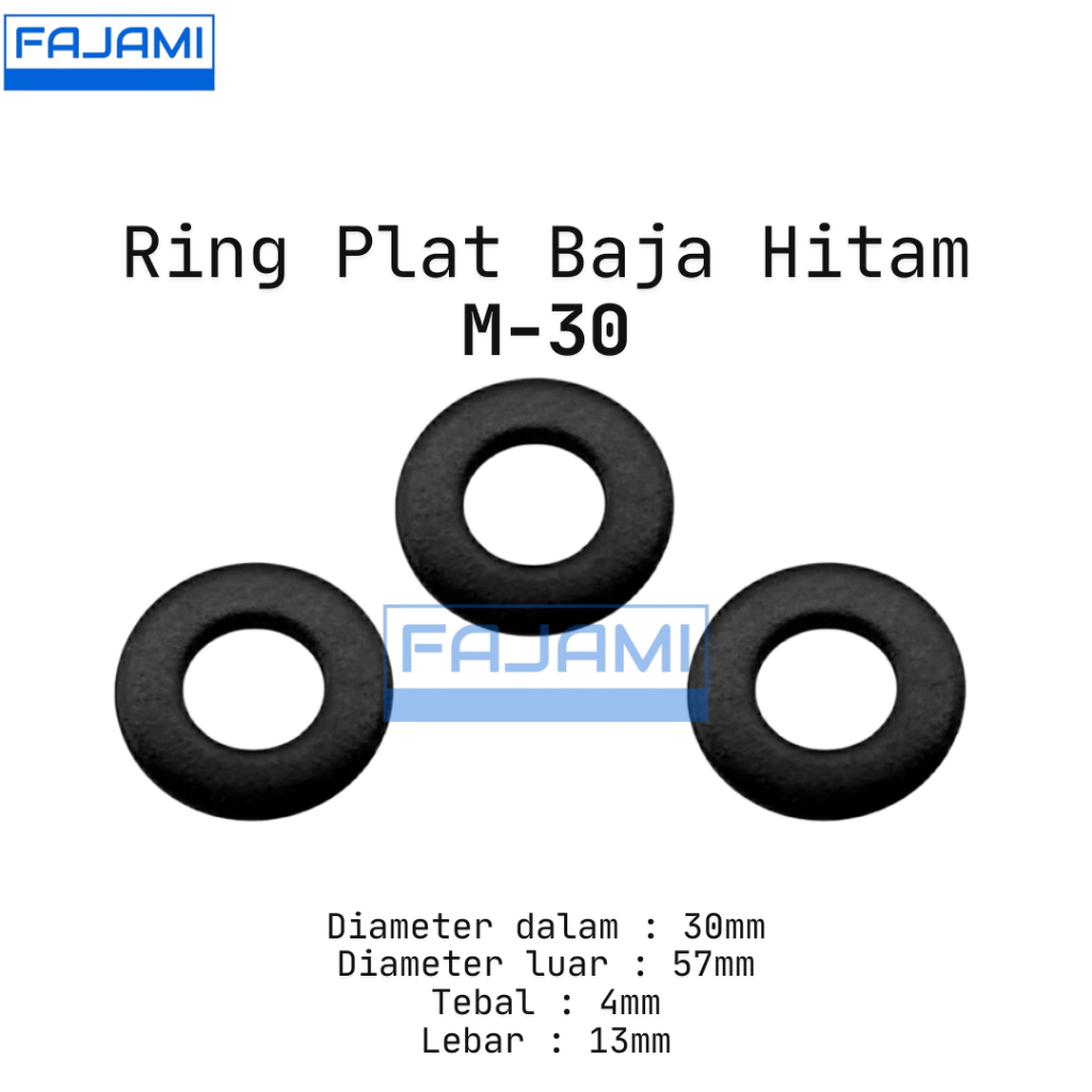 Jual Ring Plat Baja Ukuran M30 Waser Plat Flat (WP) Size 30mm Hitam ...