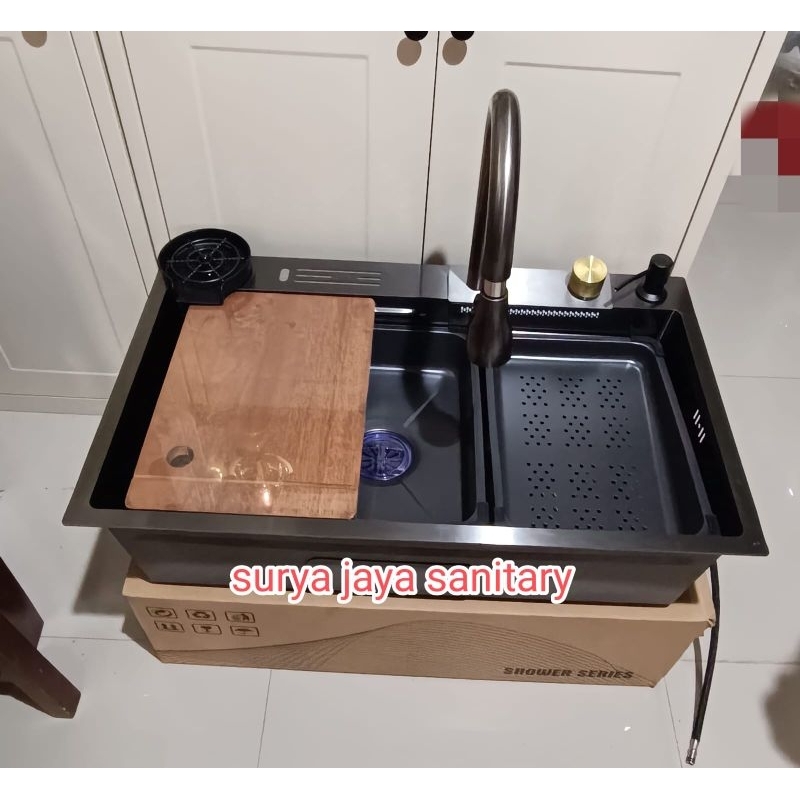Jual Kitchen sink luxury 7545 Hitam ANTI GORES + Tempat pisau / Sink ...
