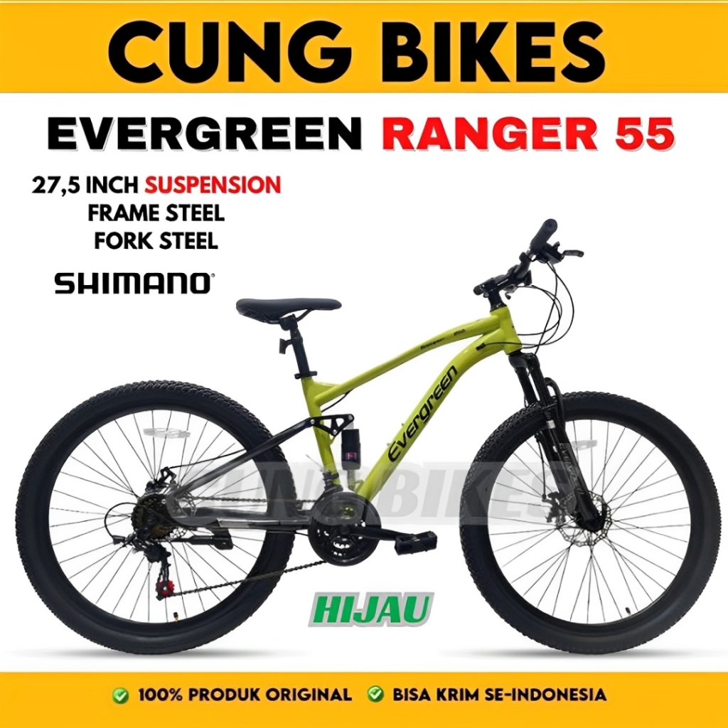 Jual Sepeda Gunung Evergreen Ranger R55 R50 Full Suspension Shifter 3 x 7 Speed Shimano MTB 26 ...