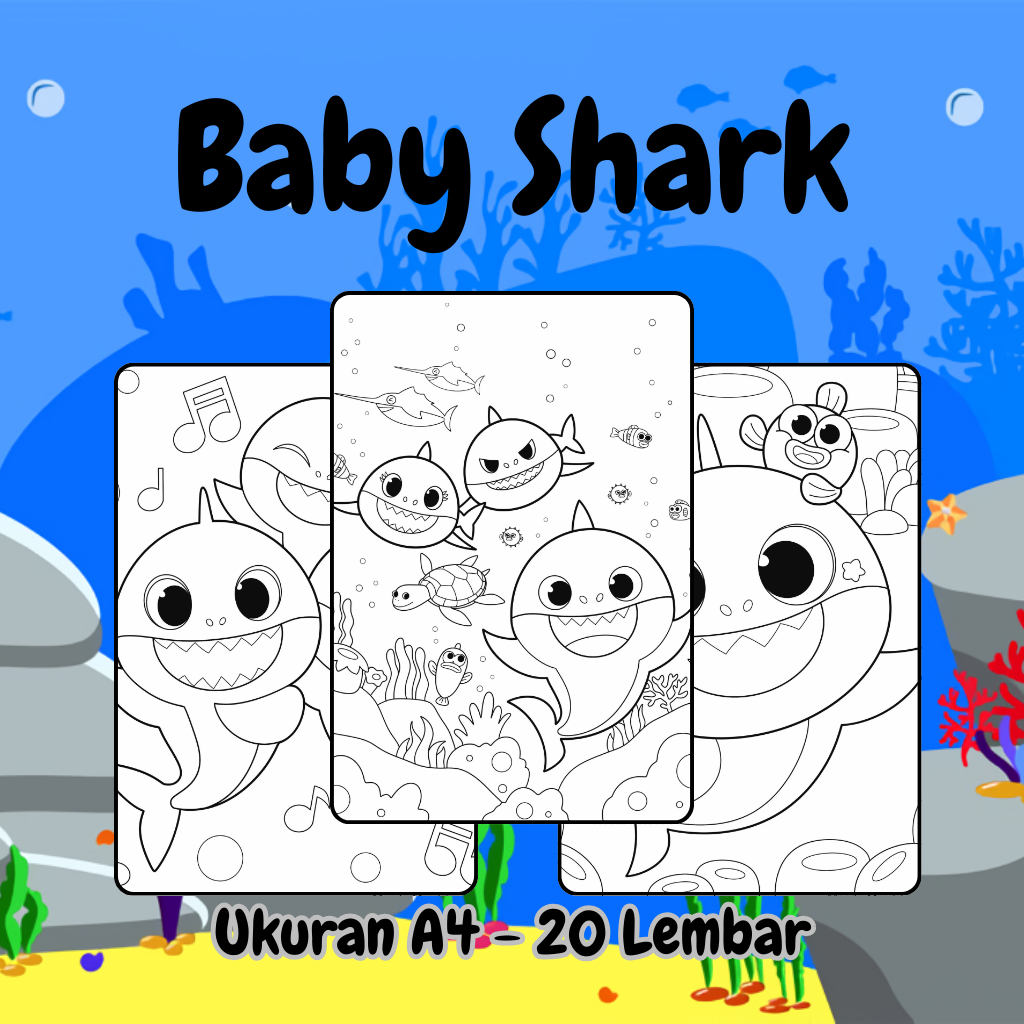Jual Buku Gambar Belajar Mewarnai Anak Baby Shark Ukuran A4 A5 Kertas ...