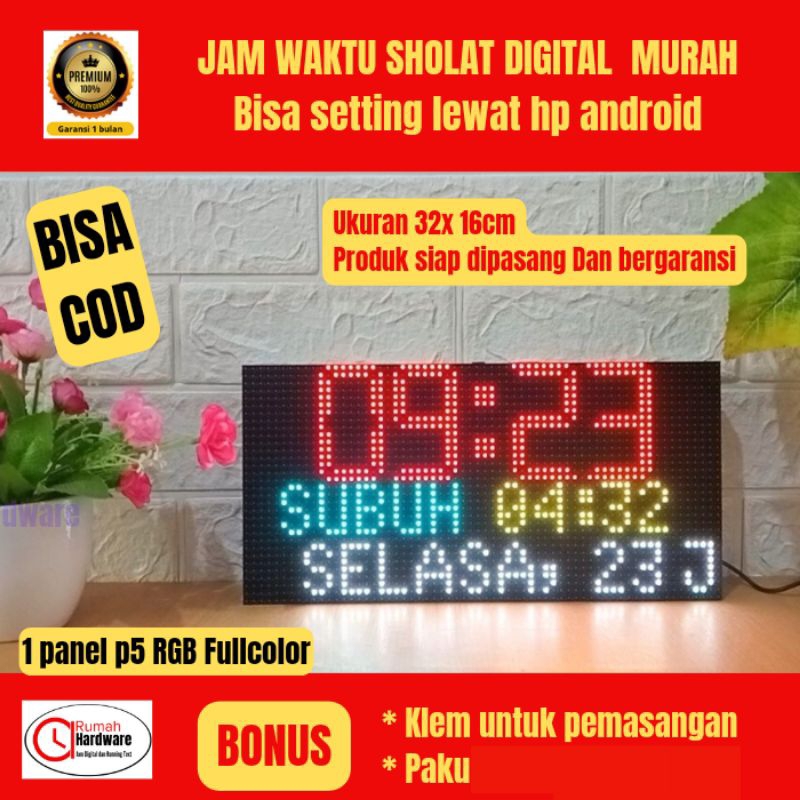 Jual Jam waktu sholat Digital Masjid JWS murah panel p5 | Shopee Indonesia