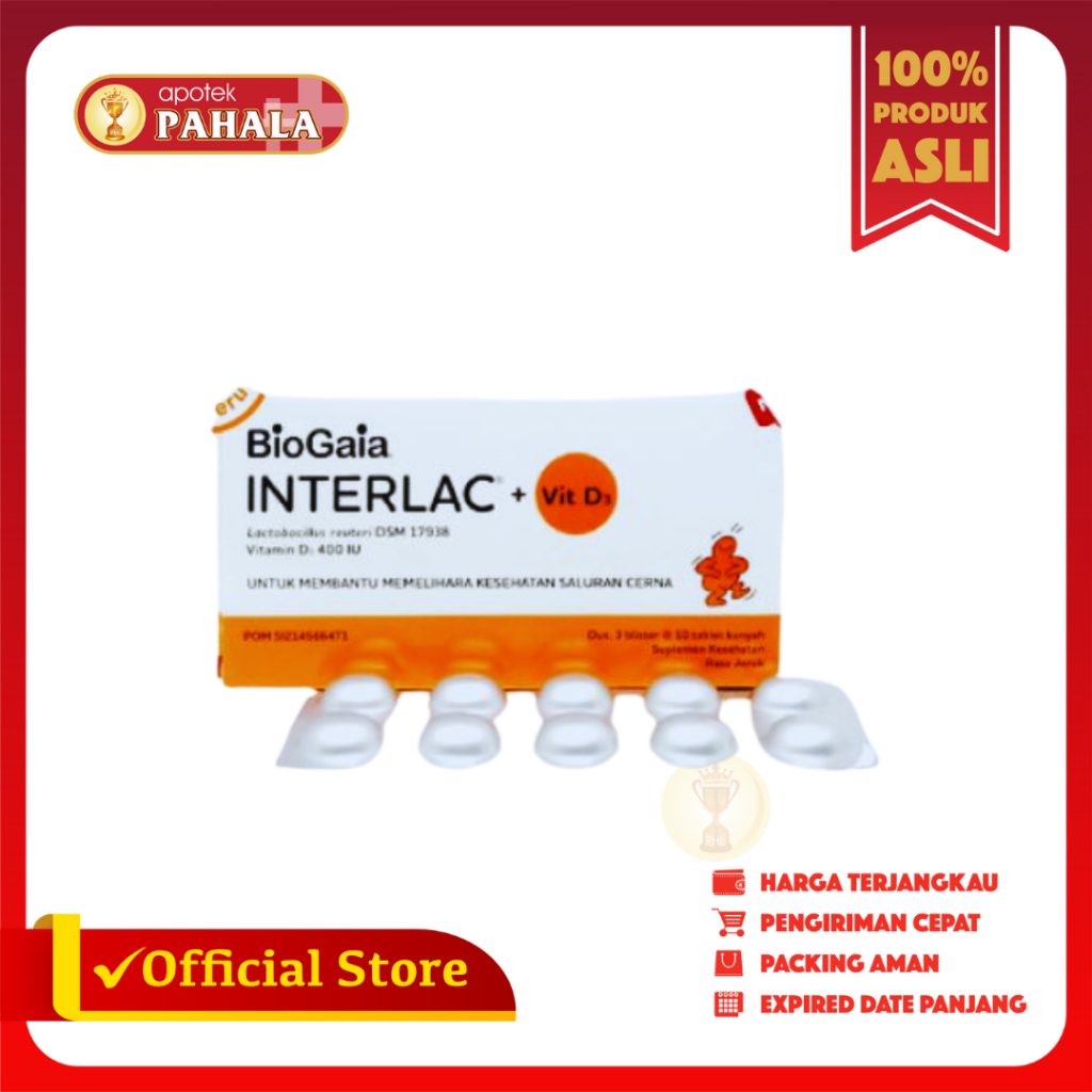 Jual INTERLAC PROBIOTIK + VITAMIN D3 400IU 1 Strip @10 Tab | Shopee ...