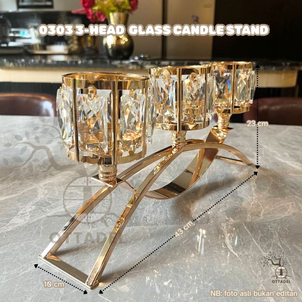 Jual 3-Head Candle Glass Stand / Tempat Lilin Kaca 3 Kepala / Tempat ...