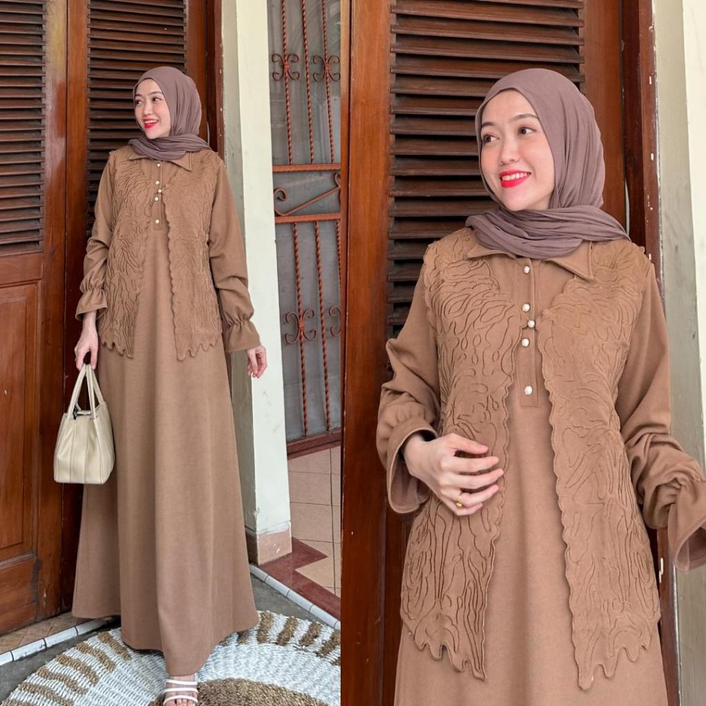 Jual Joley Cloth - Azalea 2In1 Dress + Outer Bordir Outfit Simple Lepas ...