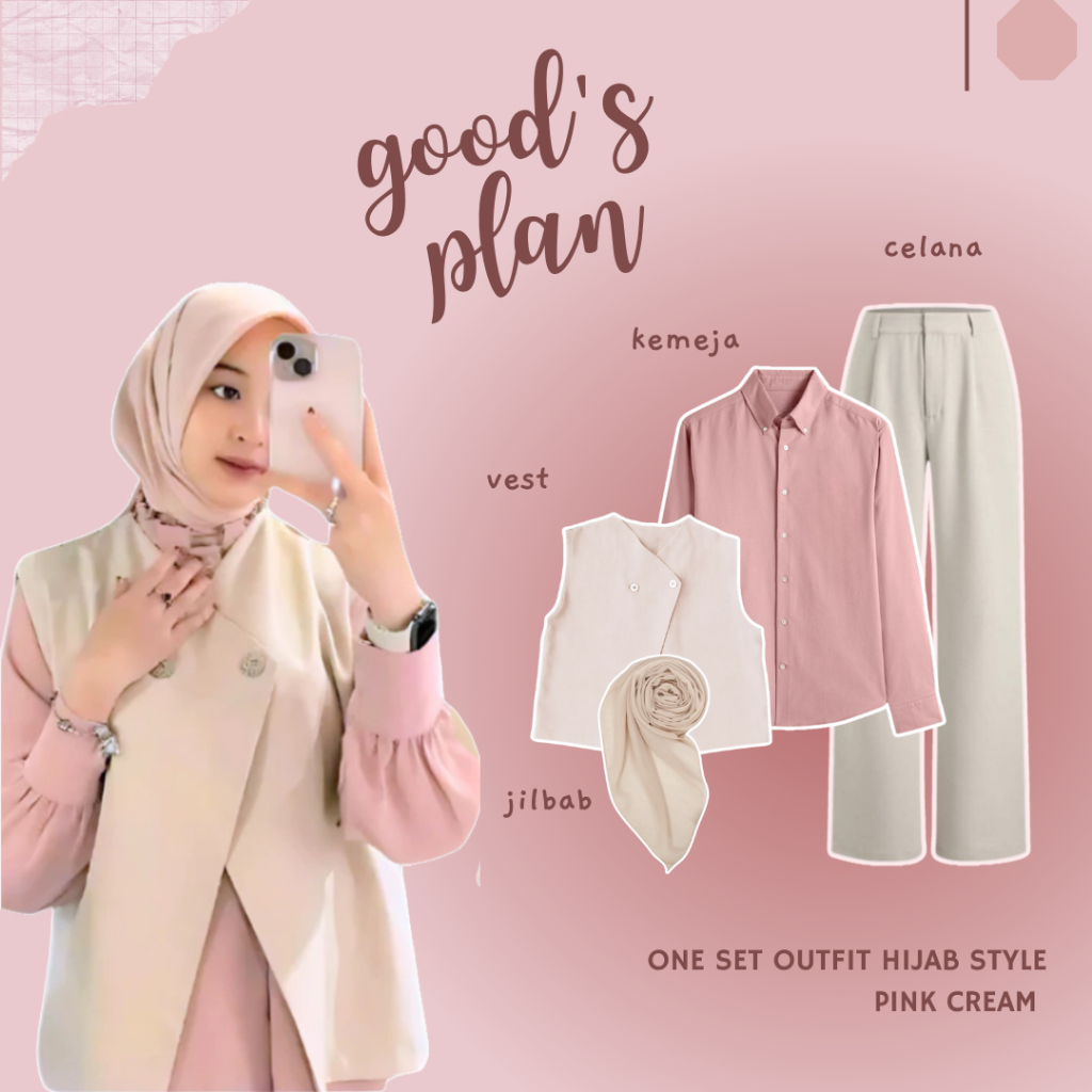 Jual One Set OOTD Hijab Style ( Vest - Kemeja - Celana - Jilbab Bella Square ) Setelan Wanita ...
