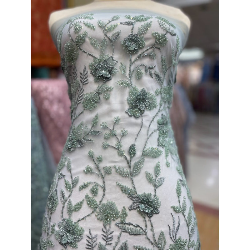 Jual kain tille flora bunga timbul high quality dengan payet premium ...