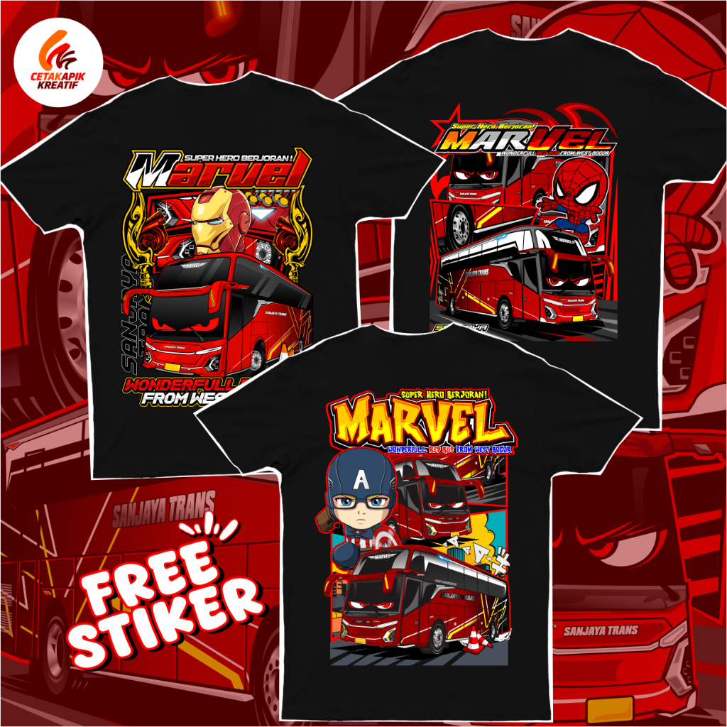 Jual (free sticker + ganci)KAOS BUS SANJAYA TRANS MARVEL STROBO MATA ...