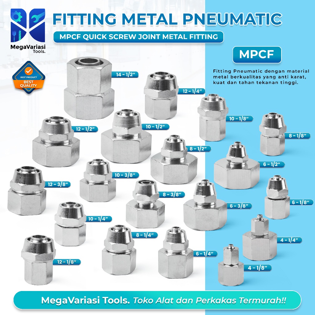 Jual FITTING METAL PNEUMATIC LURUS DRAT DALAM MPCF | Shopee Indonesia