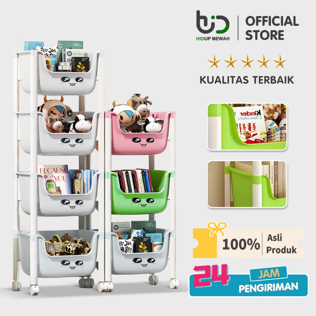 Jual Hidup Mewah Pabrik Lokal Rak Rak Roda 4 & 3 Susun Toy Storage Anak ...