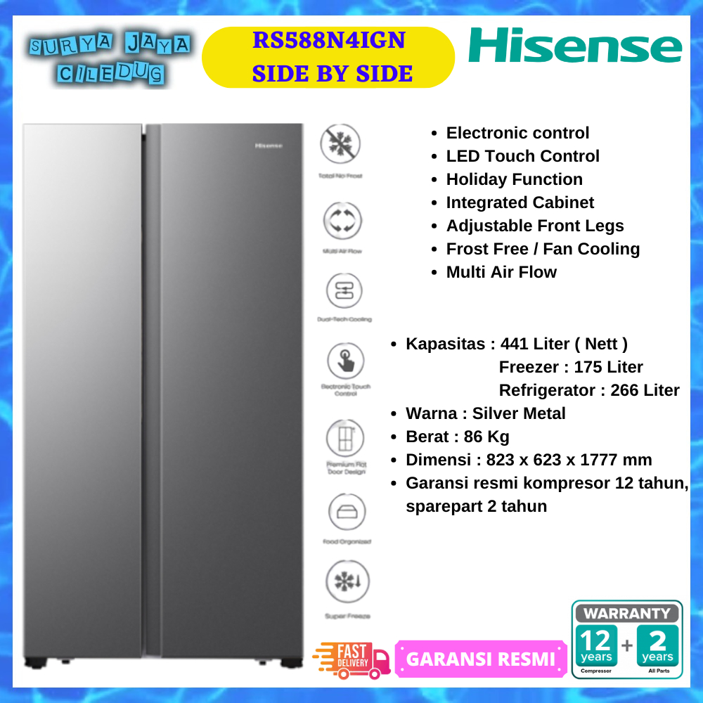 Jual KULKAS HISENSE RS588N4IGN SIDE BY SIDE NON INVERTER | Shopee Indonesia