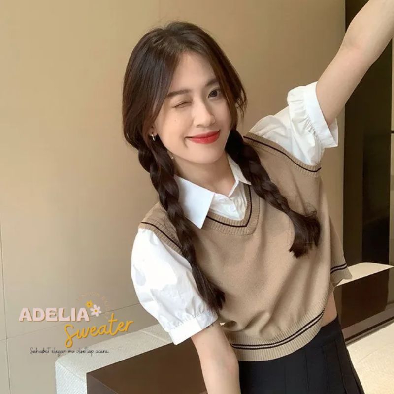 Jual Vest rompi rajut Atasan sweater list Blous strip wanita Outer top v-neck Soft knit crop ...