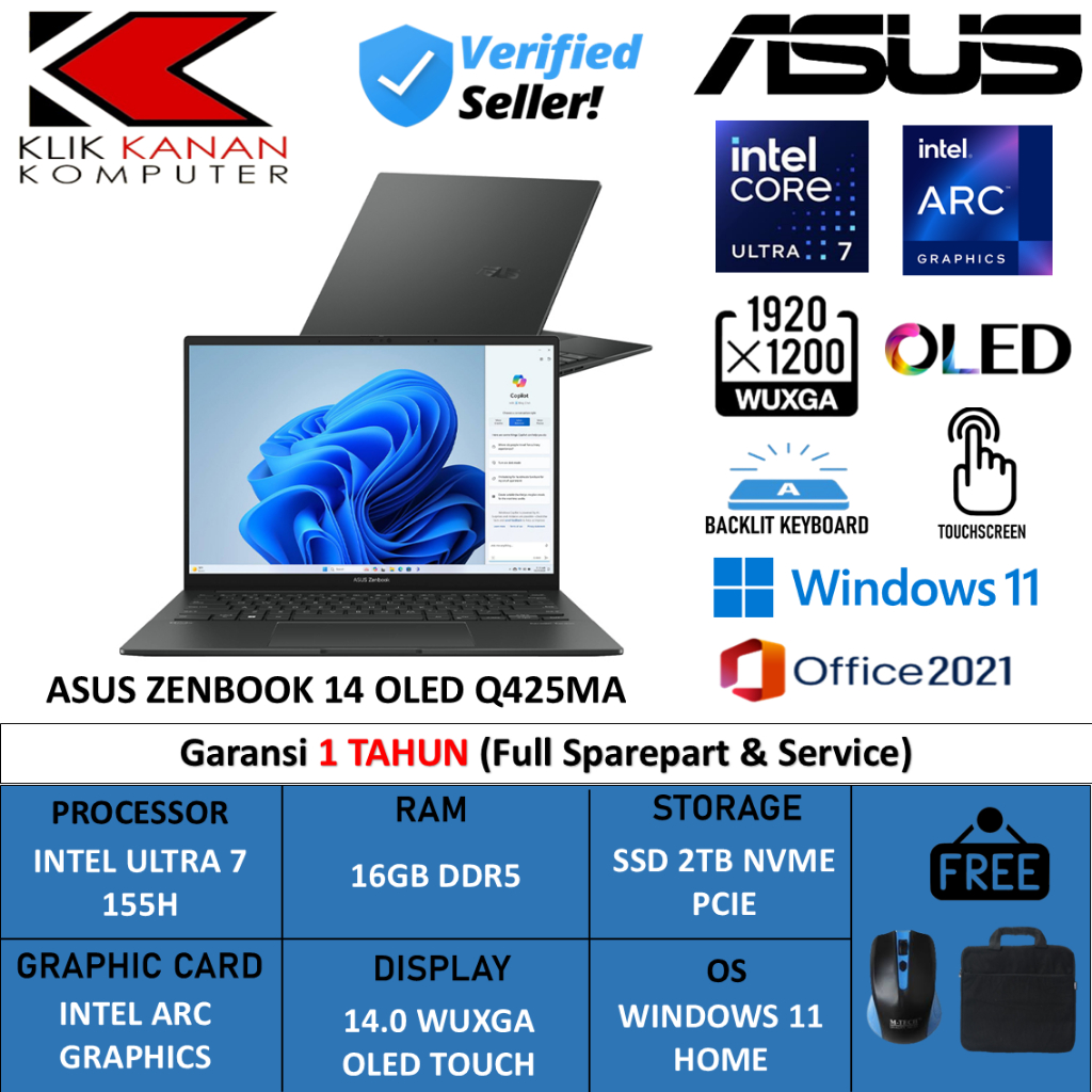 Jual Asus Zenbook 14 OLED Q425MA Intel Ultra 7 155H 16GB DDR5 2TB SSD ...