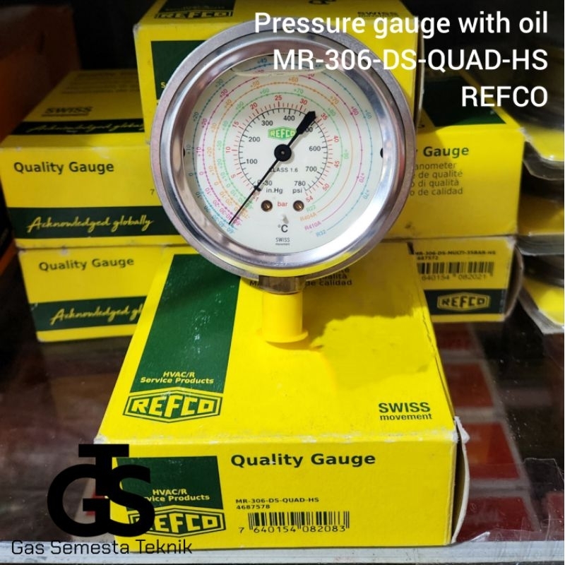 Jual PRESSURE GAUGE WITH OIL REFCO MR-306-DS-QUAD-HS | Shopee Indonesia