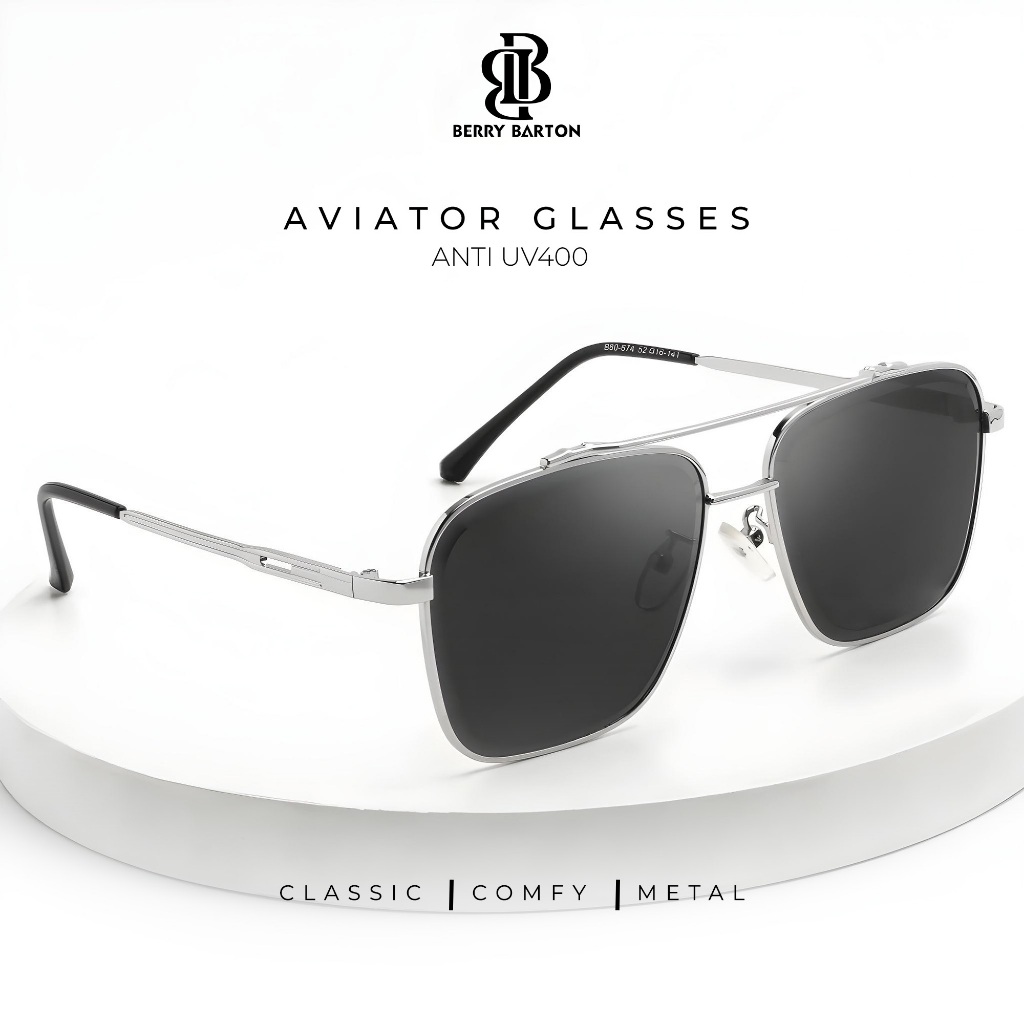 Jual Berrybarton - Kacamata Hitam Anti UV400 Sunglasses Anti Silau Kacamata Aviator Metal Pria ...