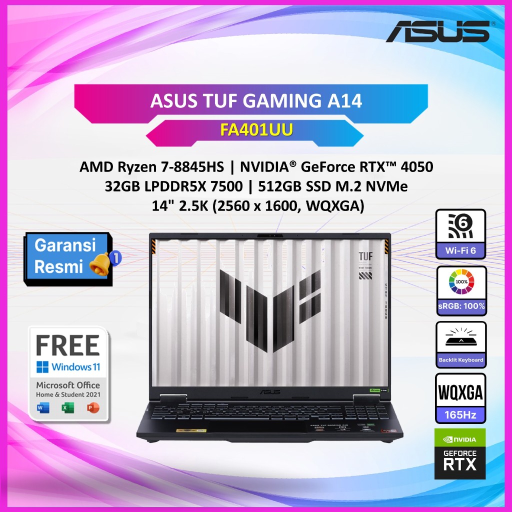 Jual ASUS TUF GAMING A14 FA401UU RTX4050 RYZEN 7-8845HS 16GB 512GB ...
