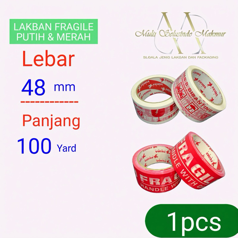 Jual ECO(1PCS)Lakban Fragile merah&putih 48mm x 100 Yard harga (1 PCS ...
