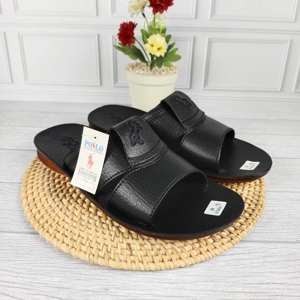 Jual Sandal kulit pria sandal polo kasual | Sandal slop ban satu polo ...