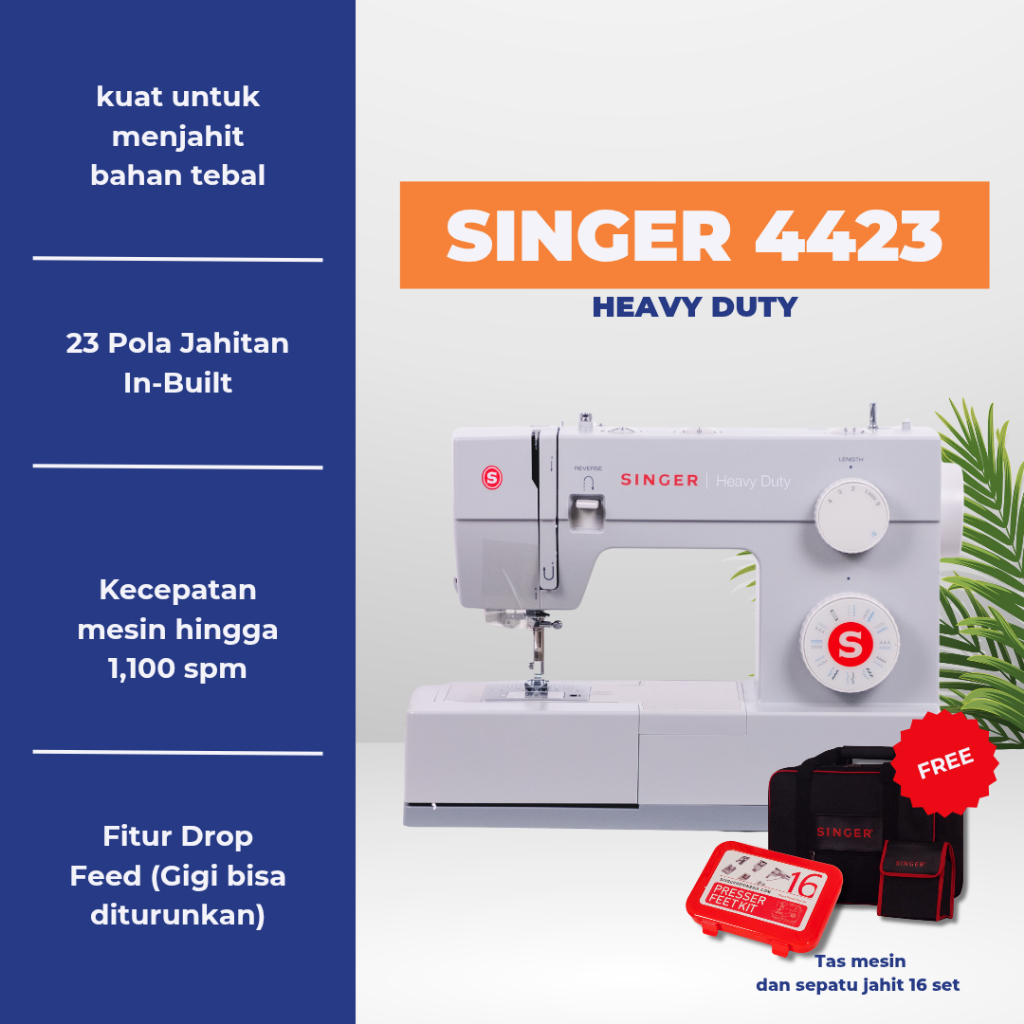Jual [ kianjaya ] Mesin Jahit Portable SINGER 4423 Heavy Duty + FREE ...