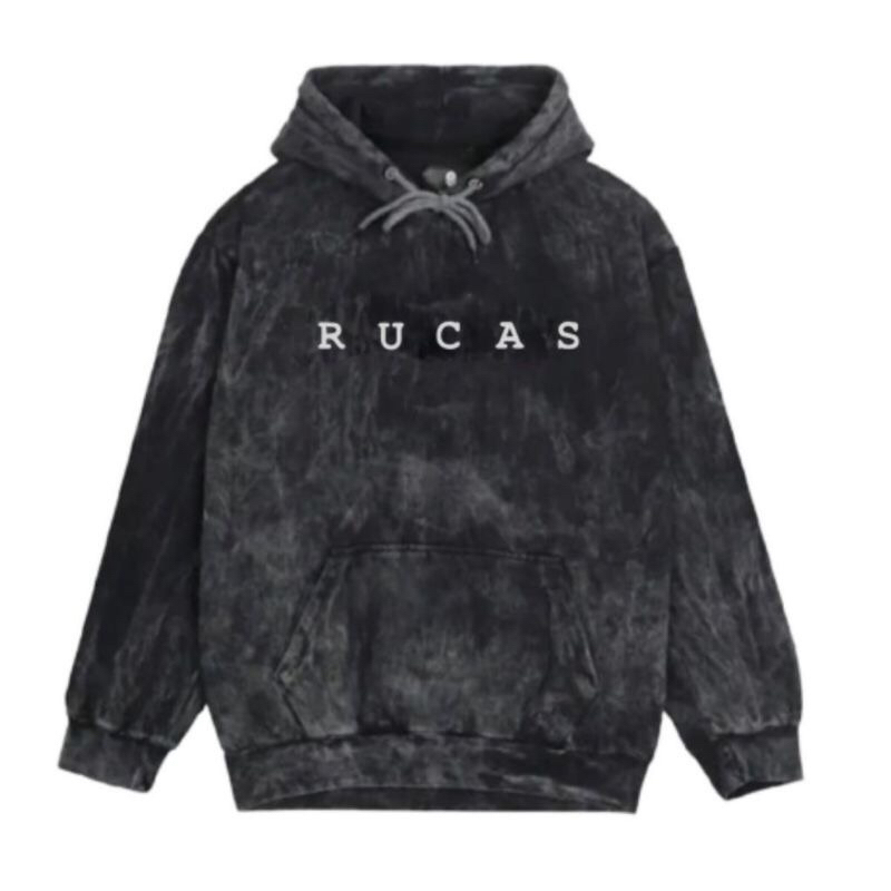 Jual RUCAS Sweater Hoodei Washing INITIAL text Putih Black Sandwash S ...