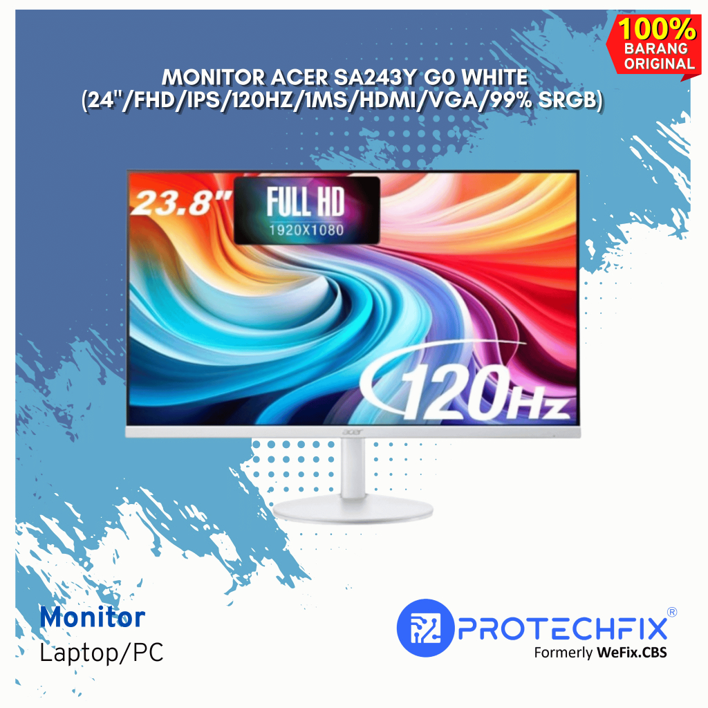 Jual Monitor ACER SA243Y G0 White (24"/FHD/IPS/120Hz/1ms/HDMI/VGA/99% sRGB) | Shopee Indonesia