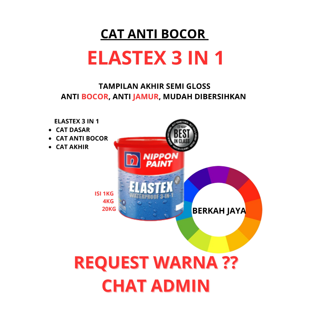 Jual Cat Tembok Waterproofing Nippon Elastex 3 in 1 4kg Ready Mix dan Custom/Tinting | Shopee ...