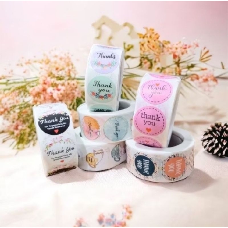 Jual 1 roll Sticker thank you 500pcs/ Stiker thank you motif bunga ...