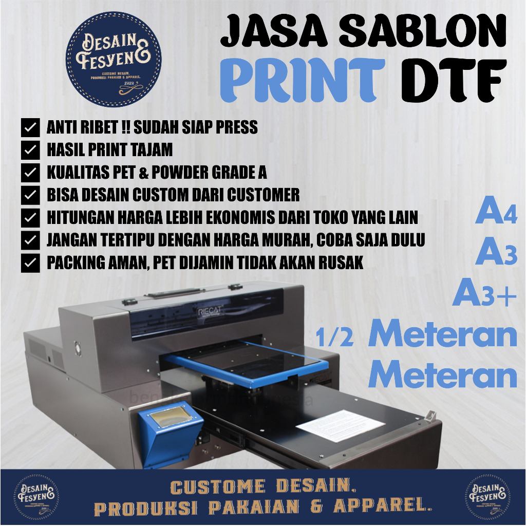 Jual PRINTING SABLON DTF A4 / A3 / A3+ / 1/2 Meteran / Meteran AREA ...