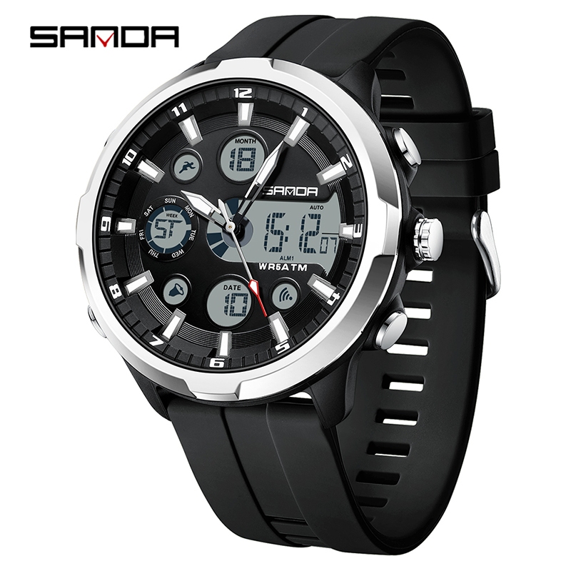Jual SANDA 9053 Jam Tangan Pria Digital Analog Sport EL Backlight Tali Rubber Anti Air | Shopee ...