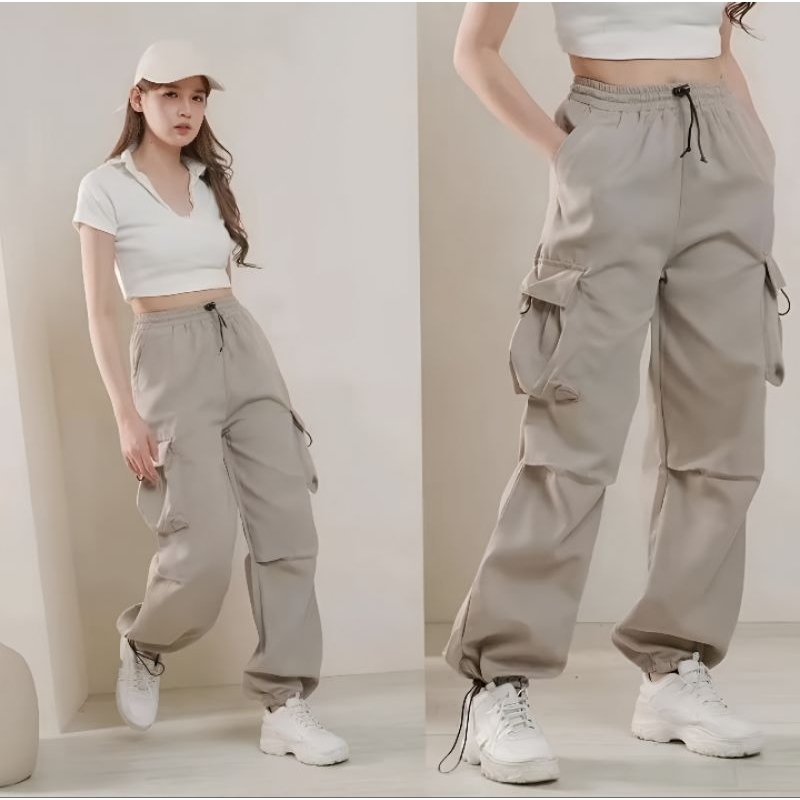 Jual KIYA CARGO PANTS PREMIUM HIGHWAIST KOREAN STYLE / CELANA KARGO TALI SERUT WANITA PREMIUM ...