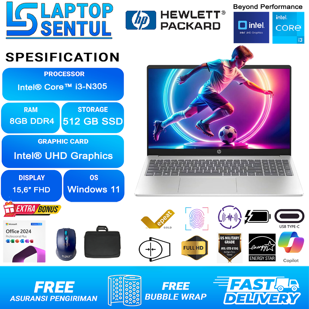 Jual Laptop New Hp 15 Intel Core i3 N305 Ram 8GB 1TB SSD FHD Windows 11 ...
