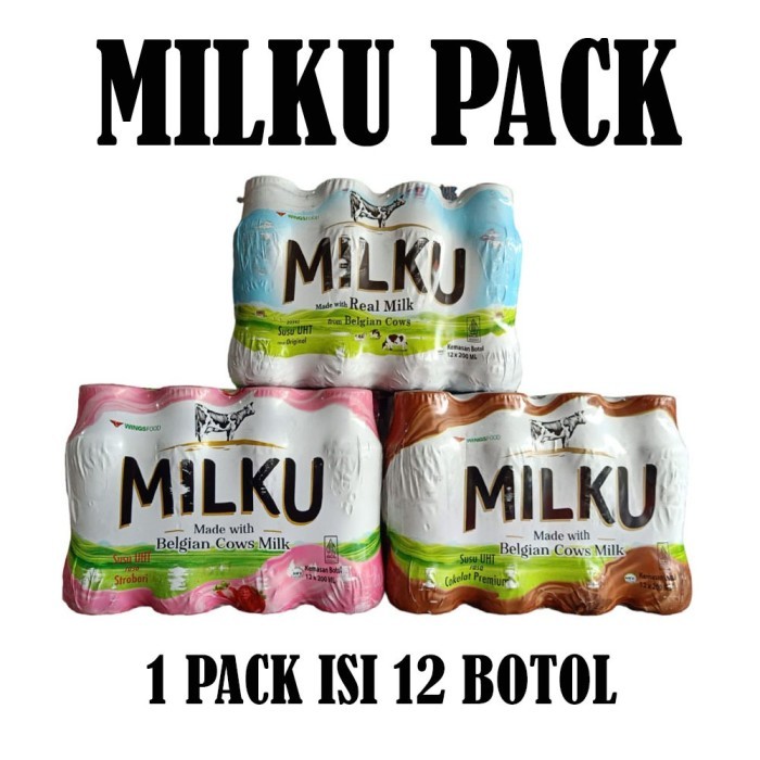 Jual Milku Susu UHT Coklat Strawberry Botol 200ml 1 Dus Isi 12 Botol ...
