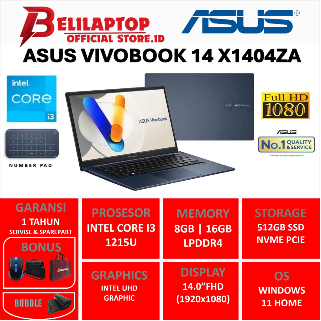 Jual Laptop Asus Vivobook 14 X1404ZA Intel Core i3 Gen 12 Terbaru Ram 16 GB Ssd 512 GB Nvme ...