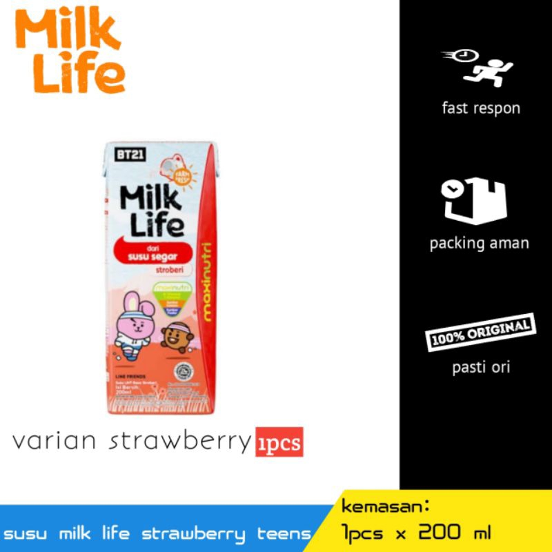 Jual susu milk life varian strawberry teens (200ml) | Shopee Indonesia