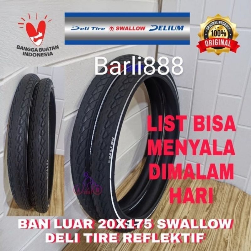 Jual Ban Luar Sepeda 20 x 1.75 20x1.75 Swallow Reflektif / List Bisa Nyala Saat Di Kegelapan ...