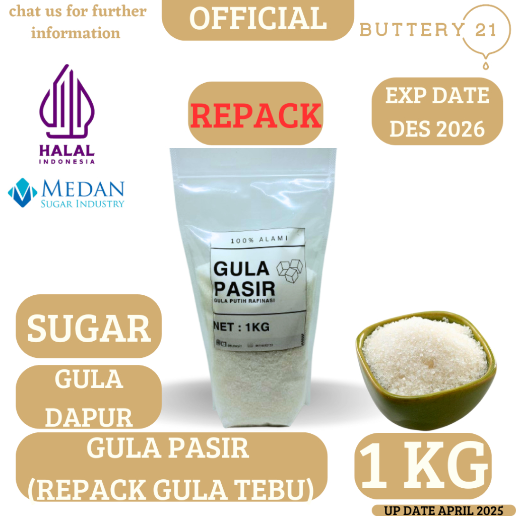 Jual GULA PASIR 1 KG/GULA PUTIH/GULA DAPUR/SUGAR/GULA TEBU PUTIH/REPACK ...