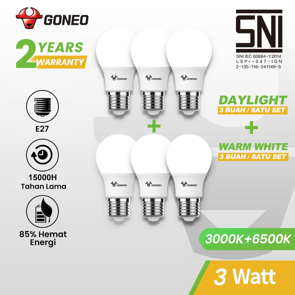 Jual GONEO - G003 Lampu Bulb LED-E27 3Watt BUNLING 3/6PCS | Shopee Indonesia