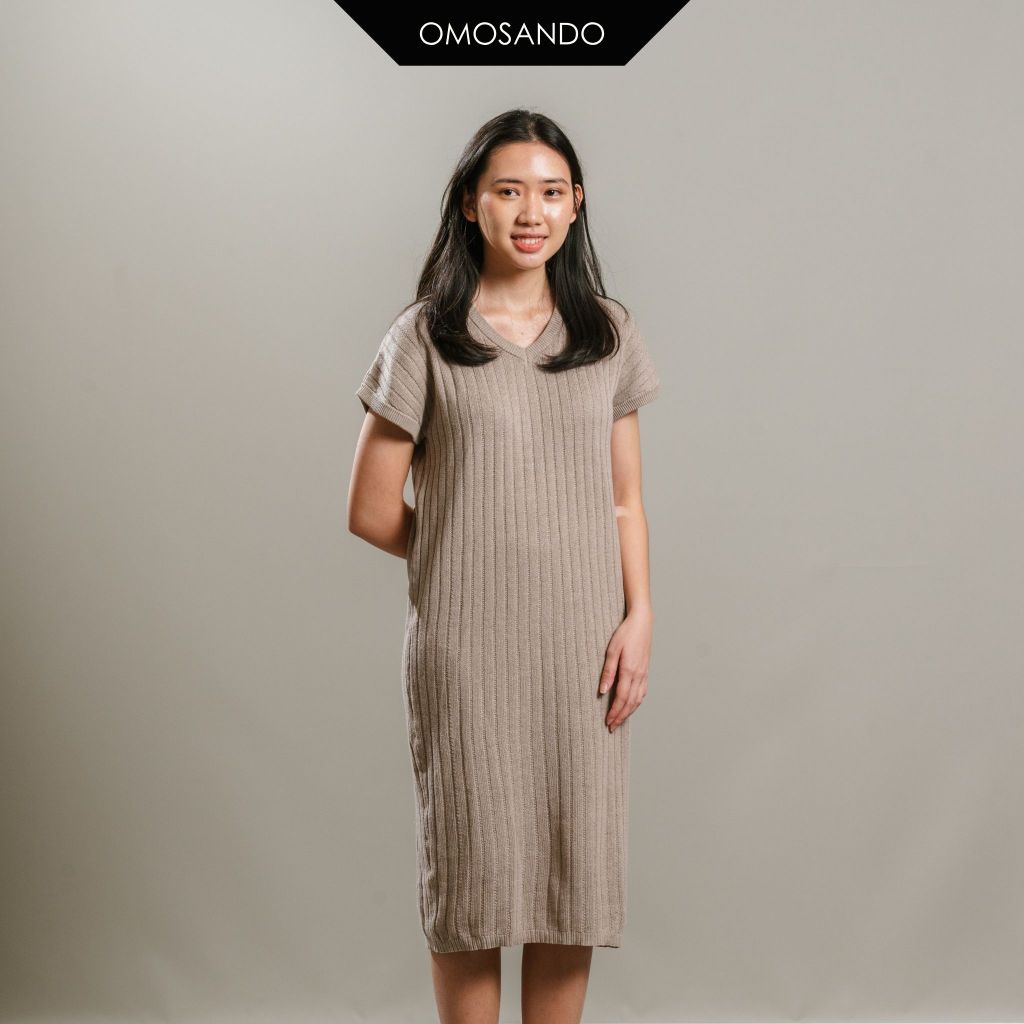 Jual Omosando Dress Kasual Wanita Premium Bahan Katun Rajut V-Neck ...