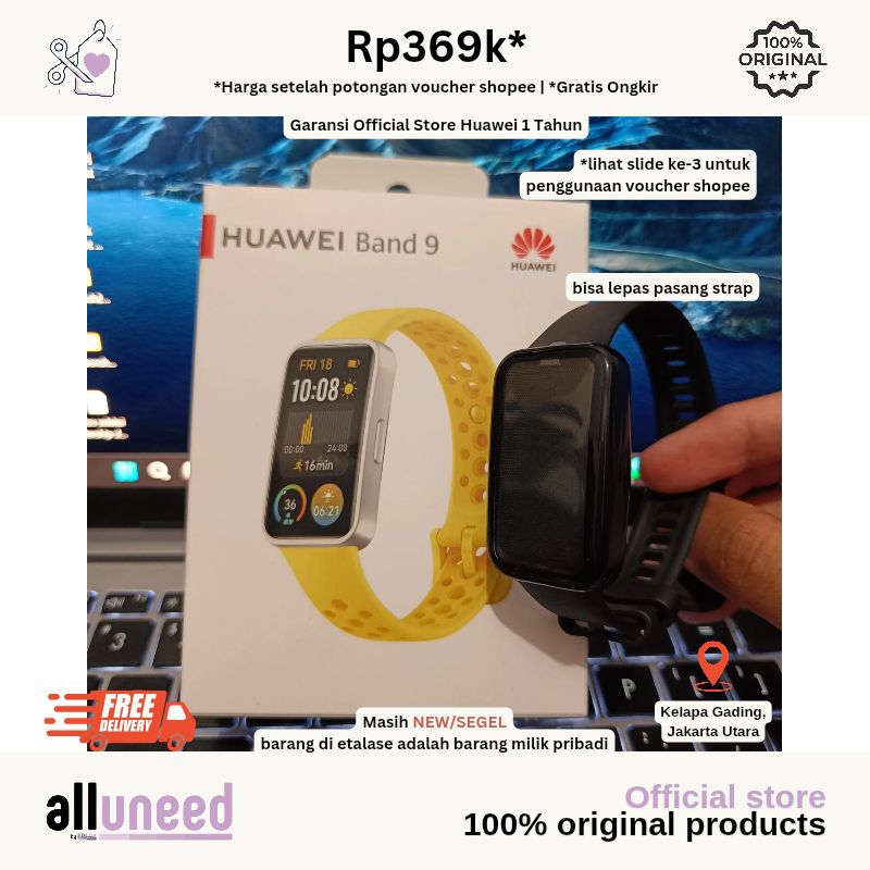 Jual (NEW/SEGEL) HUAWEI Band 9 Smartband White Black Yellow Sleep ...