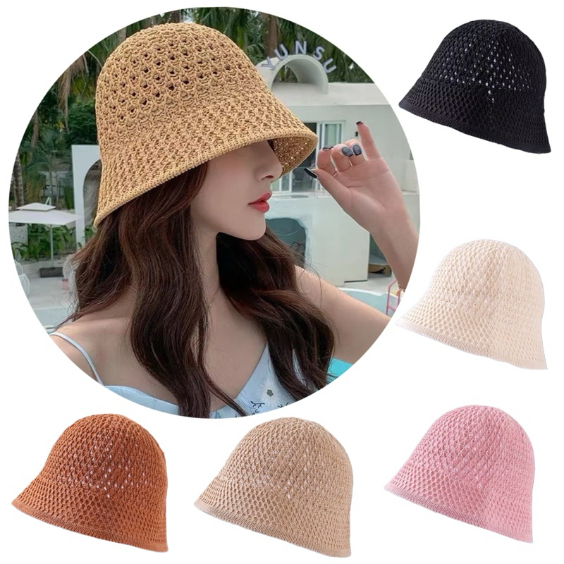 Jual Topi Bucket Hat Rajut Pantai Beach Hat Topi Knitted Hat Jerami Fashion | Shopee Indonesia