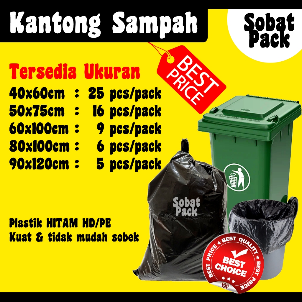 Jual Plastik Sampah Hitam Trash Bag Kantong Jumbo Kuat HDPE ukuran 40x60, 50x75, 60x100, 80x100 ...