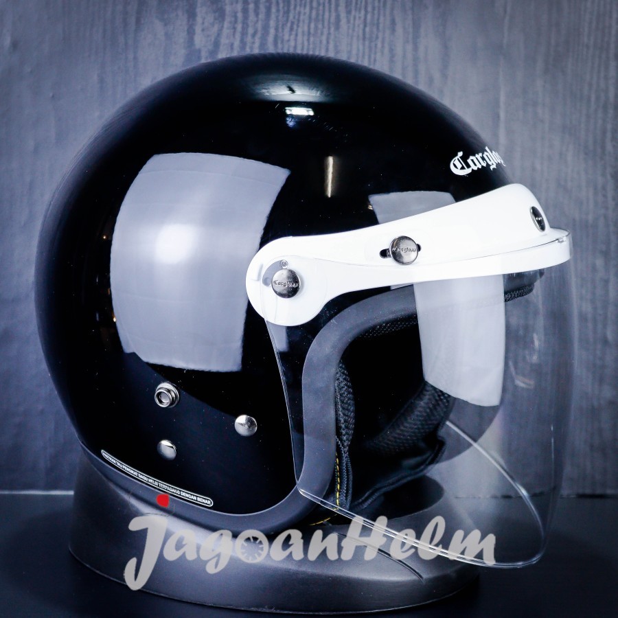 Jual CARGLOSS HELM CF RETRO | BLACK METALIC / GLOSSY| Half Face CARGLOS ...