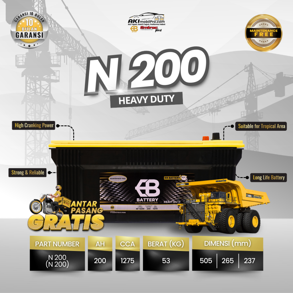 Jual AKI KERING MOBIL EB Battery MF N200 (190H52) | Shopee Indonesia